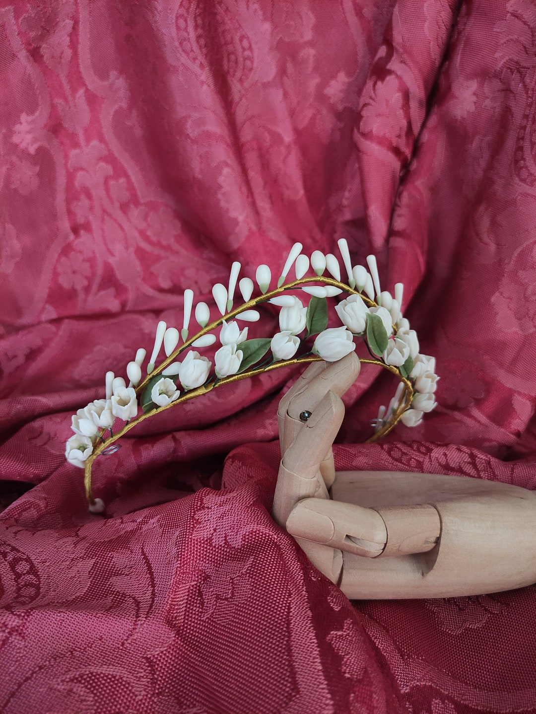 Bridal Tiara With Cold Porcelain Flowers and Pistils, Inspired by Old ...