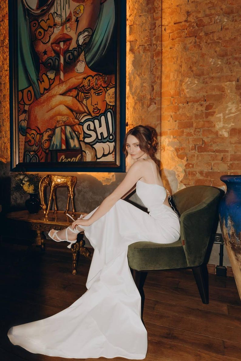 Mermaid Wedding Dress, Open Back Spaghetti Strap Satin Bridal Gown ...