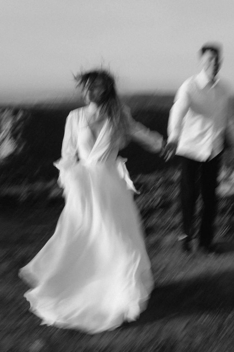 Boho Chiffon Wedding Dress, Open Back A-line Bridal Gown, Long Sheer ...