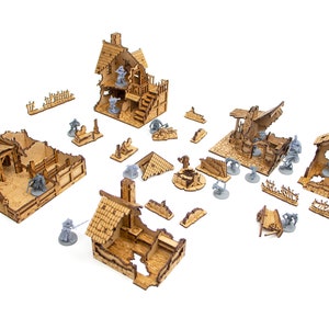 DND Terrain Set Fantasy Village Building Ruins, 28mm Scale Wooden ...
