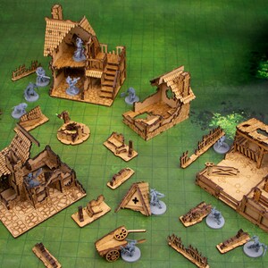 DND Terrain Set Fantasy Village Building Ruins, 28mm Scale Wooden ...