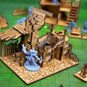DND Terrain Set Fantasy Village Building Ruins, 28mm Scale Wooden ...