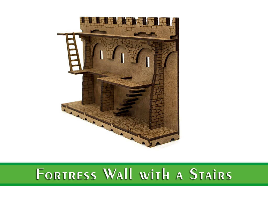 Fortress Wall with Stairs Fantasy Terrain 28mm Scale | Etsy