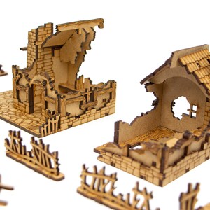 DND Terrain Set Fantasy Village Building Ruins, 28mm Scale Wooden ...