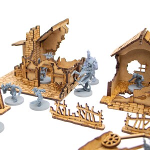 DND Terrain Set Fantasy Village Building Ruins, 28mm Scale Wooden ...
