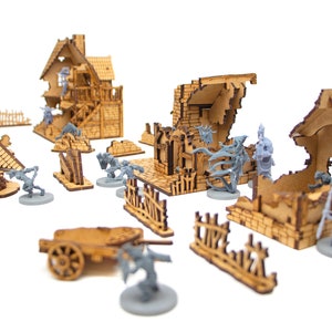 DND Terrain Set Fantasy Village Building Ruins, 28mm Scale Wooden ...