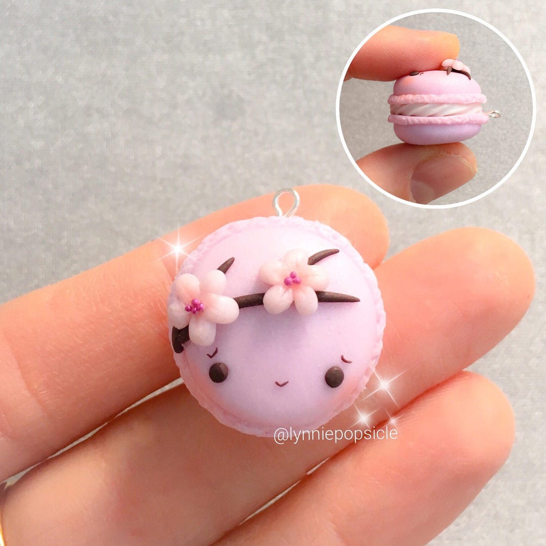 Kawaii Sakura Macaron Charm, Polymer Clay Charms, Sakura Necklace ...