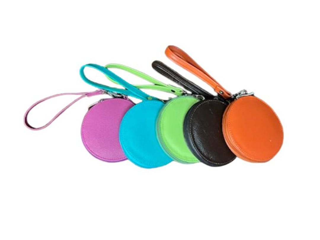 Small Round Leather Purse With Wristlet Strap-small Circle Handbag With ...