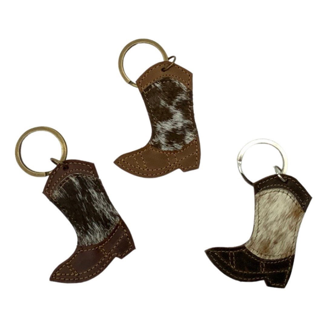 Cowhide Western Boot Keychain, Real Leather Key Ring - Etsy