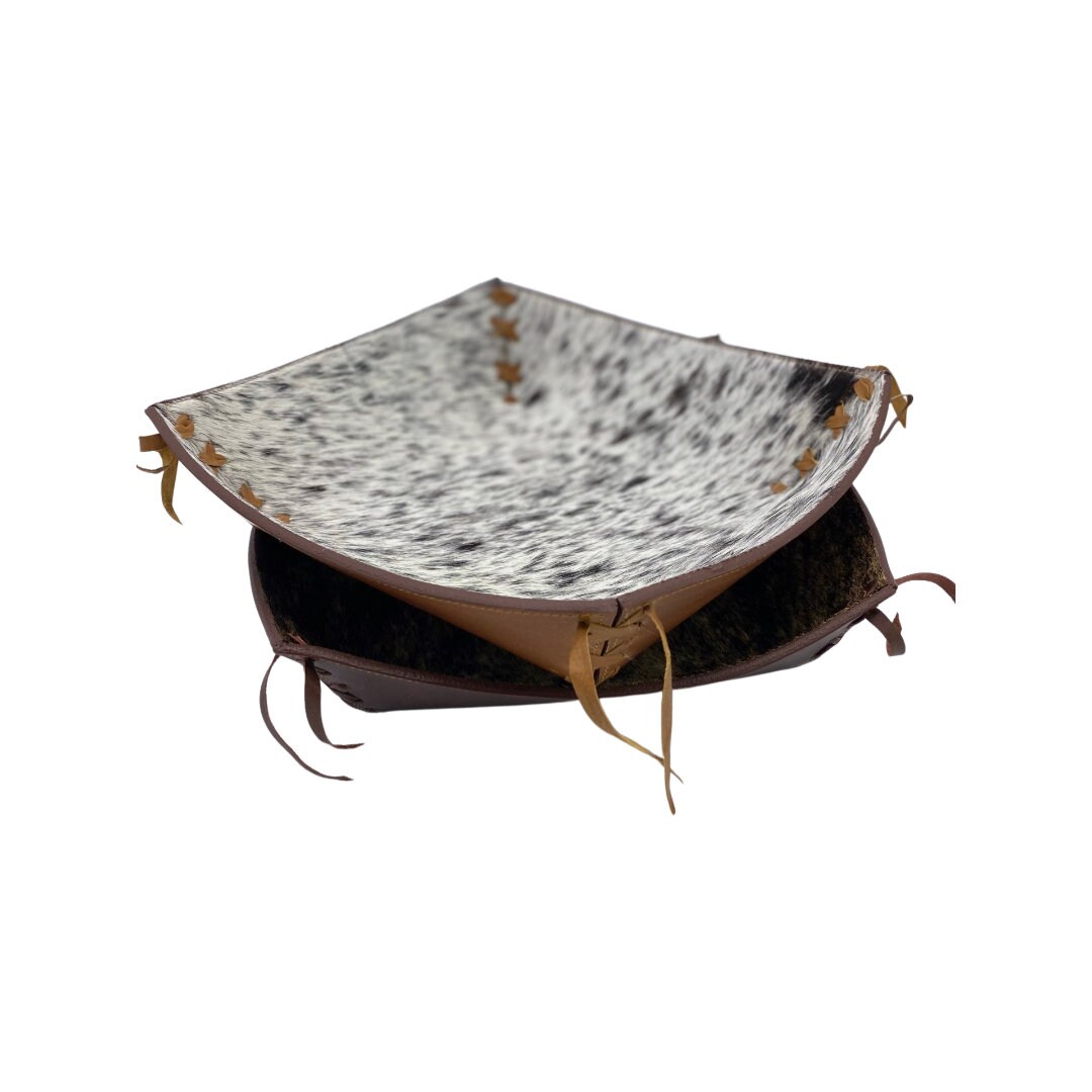 Cowhide Valet Tray With Leather Lace Cowhide Decorative Bowls Organizer ...