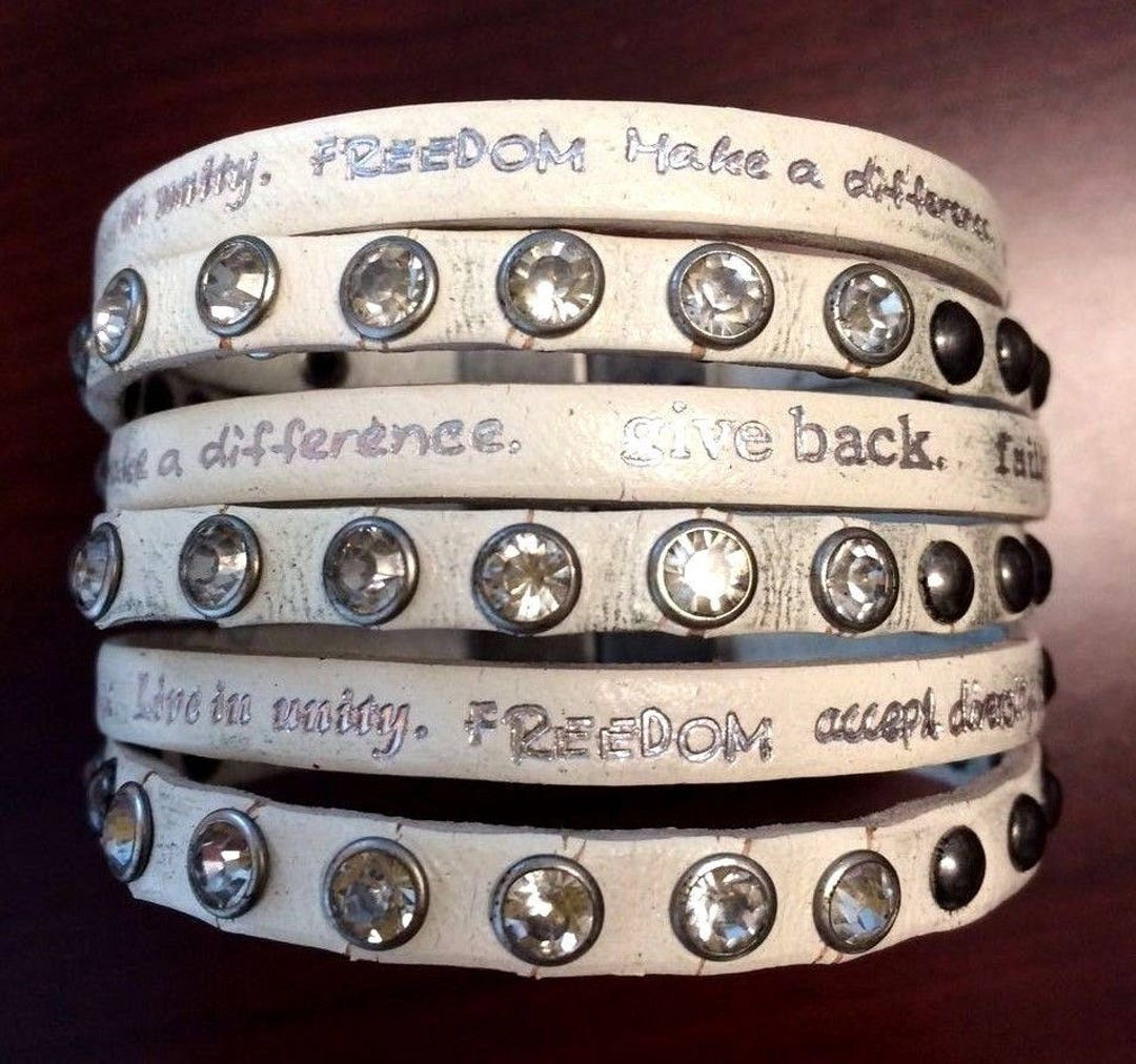 Humanity Inspire with Kindness Cuff Bracelet w Studs Crystals Cream ...