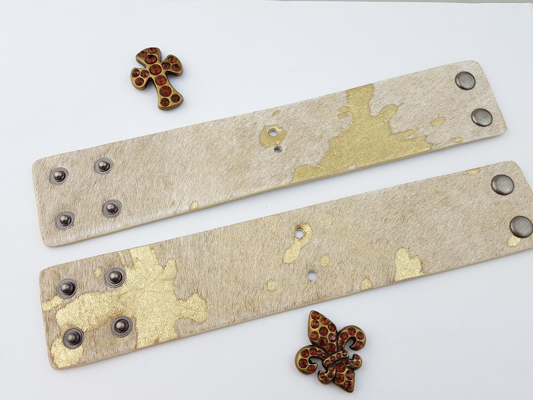 DIY Cuff Genuine Gold Cow Hair Leather Cuff W. Crystal Deco - Etsy