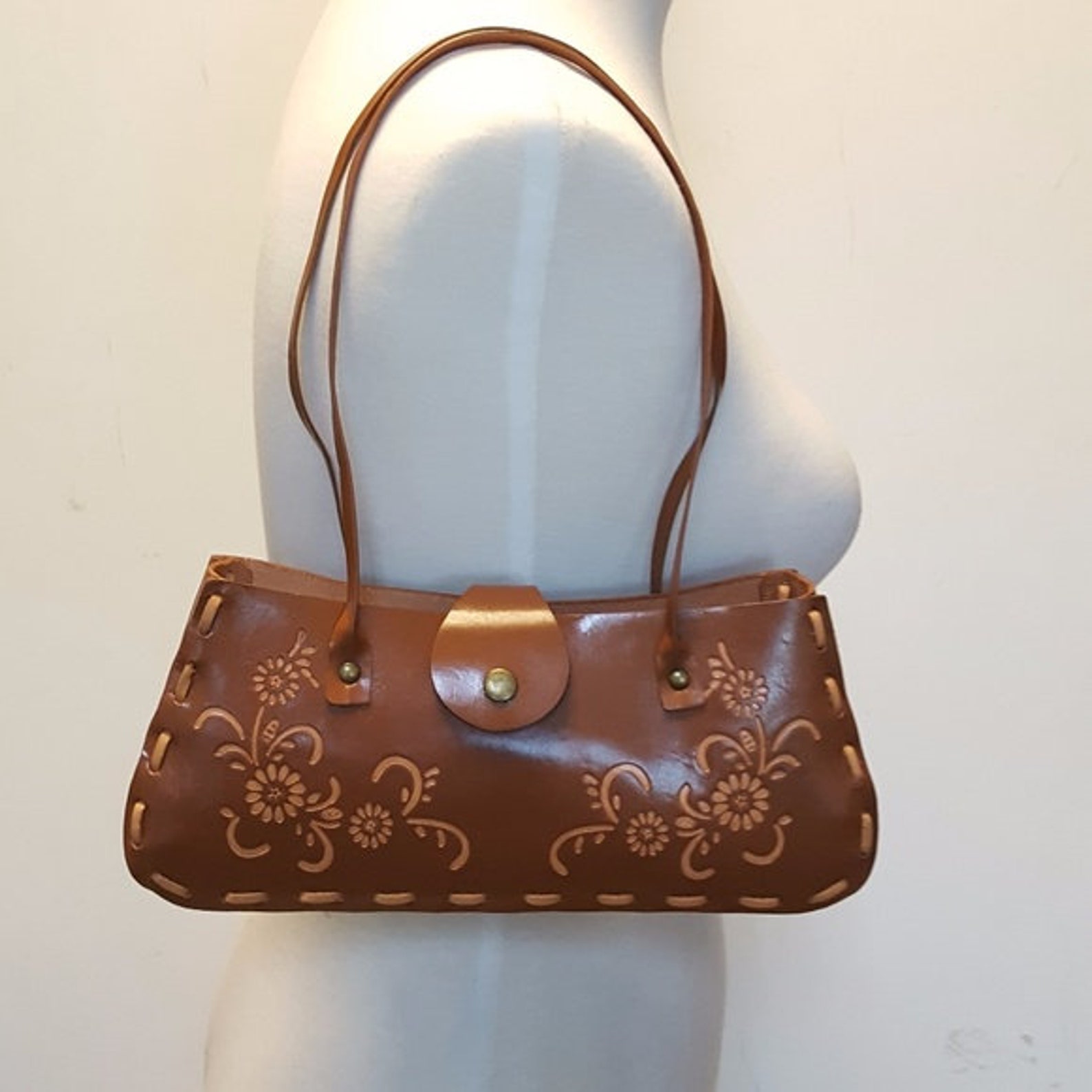 Genuine Leather Hand Tooled Flower Shoulder Bag Handbag Purse - Etsy