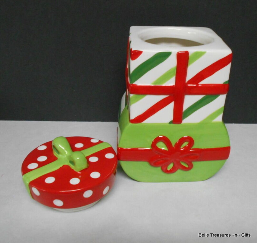Christmas Gift Cookie Jar Stacked Presents Colorful Kitchen Canister - Etsy