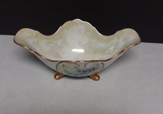 Victorian Floral Porcelain Dresser Trinket Dish - Gem