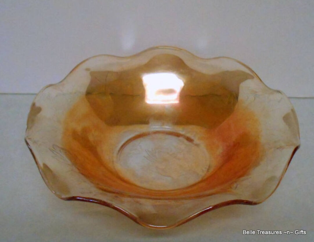 Amber Bowl Ruffle Edge Iridescent Finish Vintage Glassware - Etsy