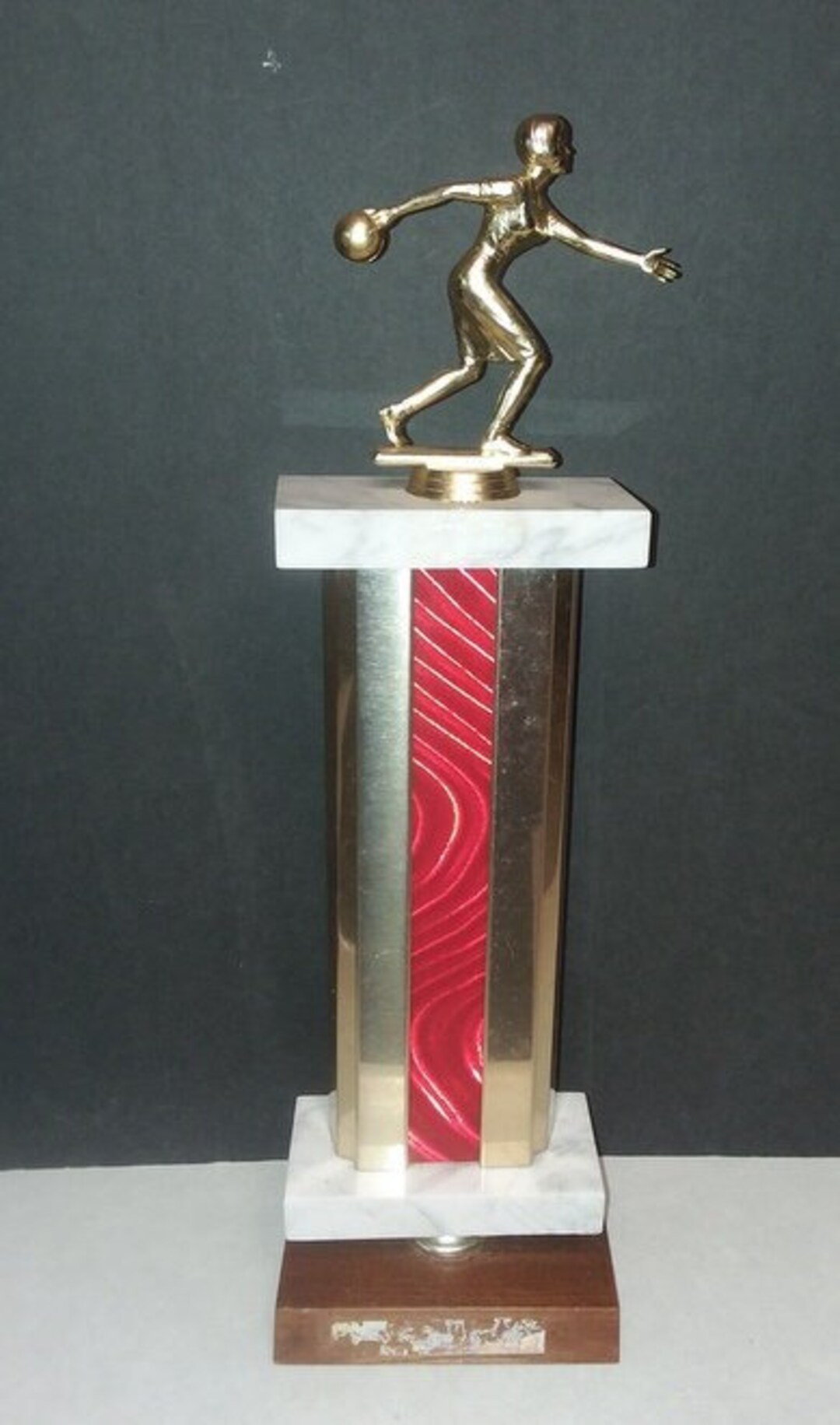 Women's Bowling Trophy 1980s Marble Base 18.5 Tall Italian Marble Base ...