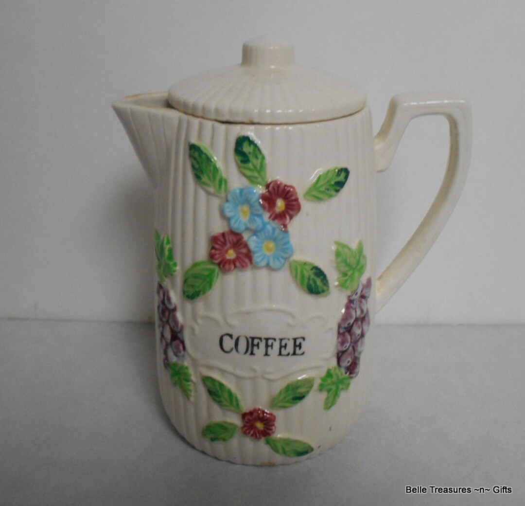 Japanese Coffee Pot Embossed Floral Hand Painted Ceramic Made in Japan ...