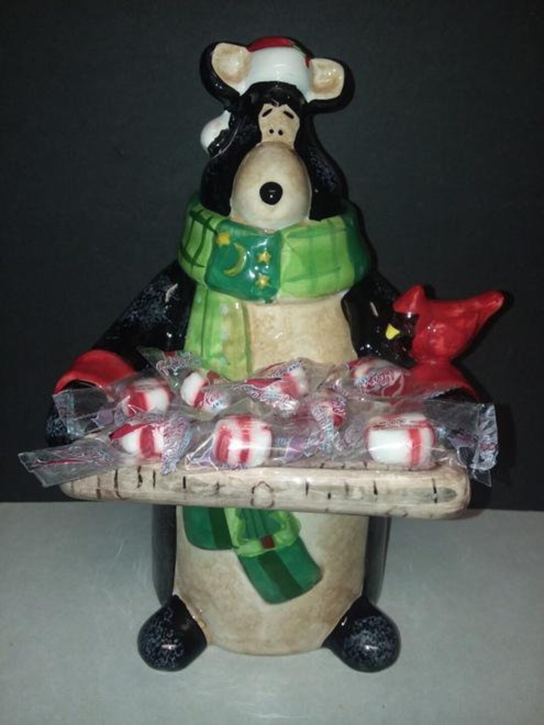 Christmas Bear & Cardinal Candy / Treat Stand Holder Holiday Decoration ...