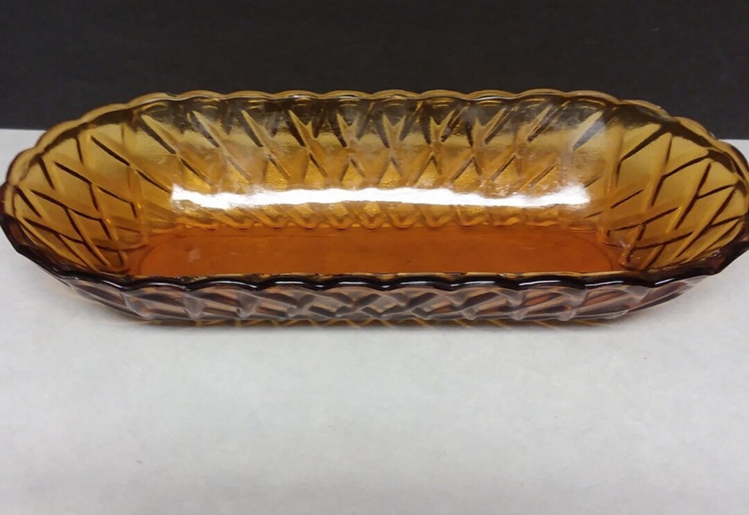 Amber Glass Oblong Candy Dish - Etsy