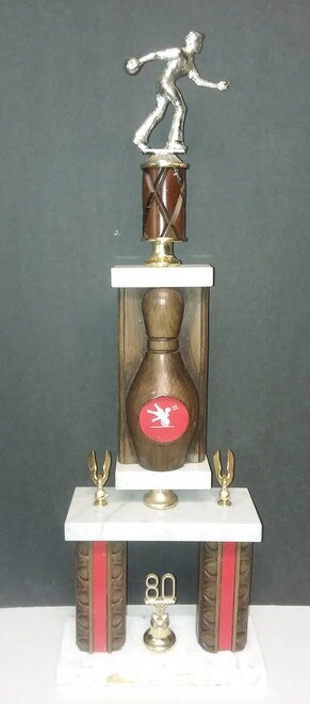 Men's Bowling Trophy 1980s Marble Base 26.5" Tall Italian Marble Base ...