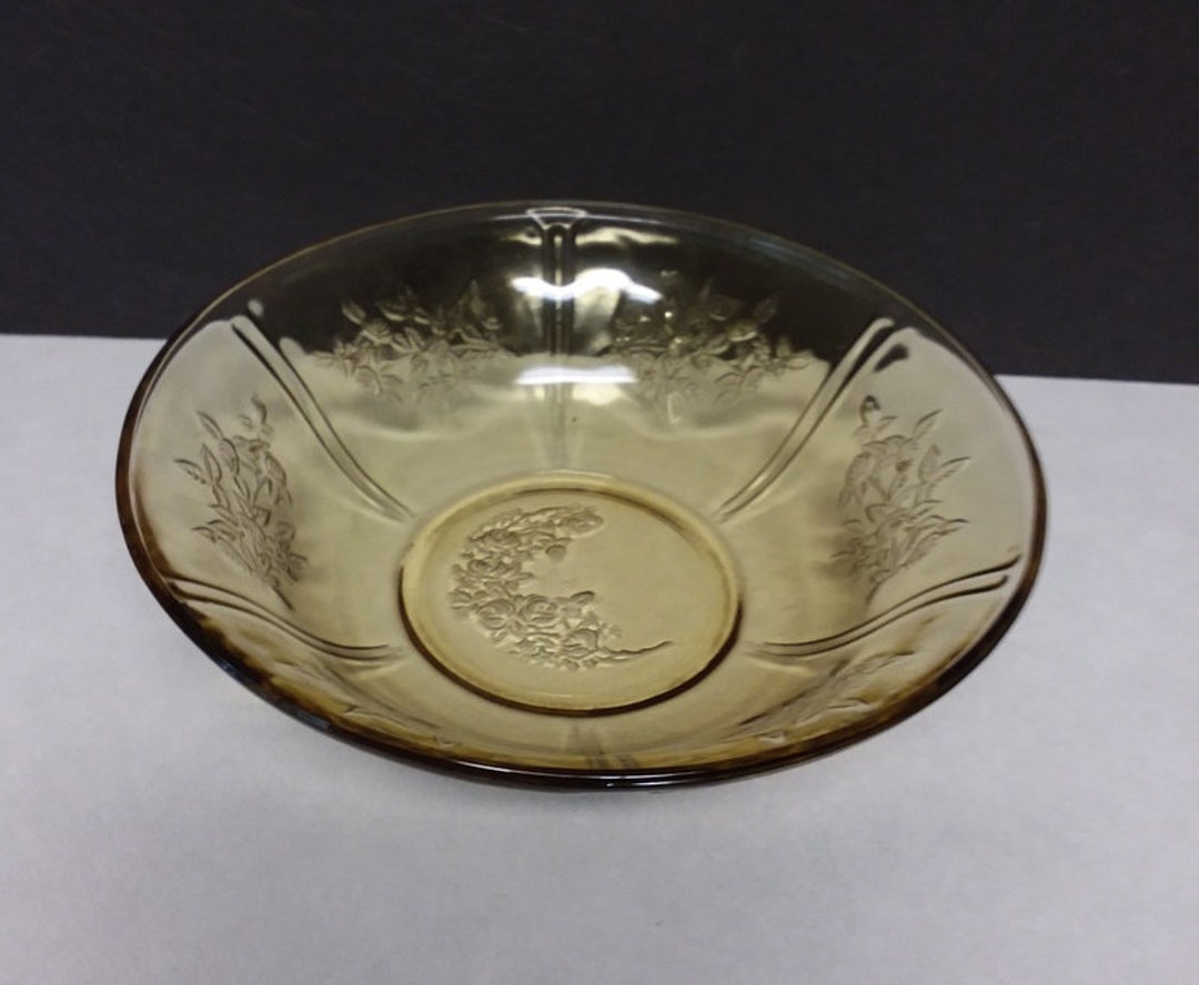 Federal Depression Amber Glass Sharon Cabbage Rose Pattern Bowl 8.5" - Etsy