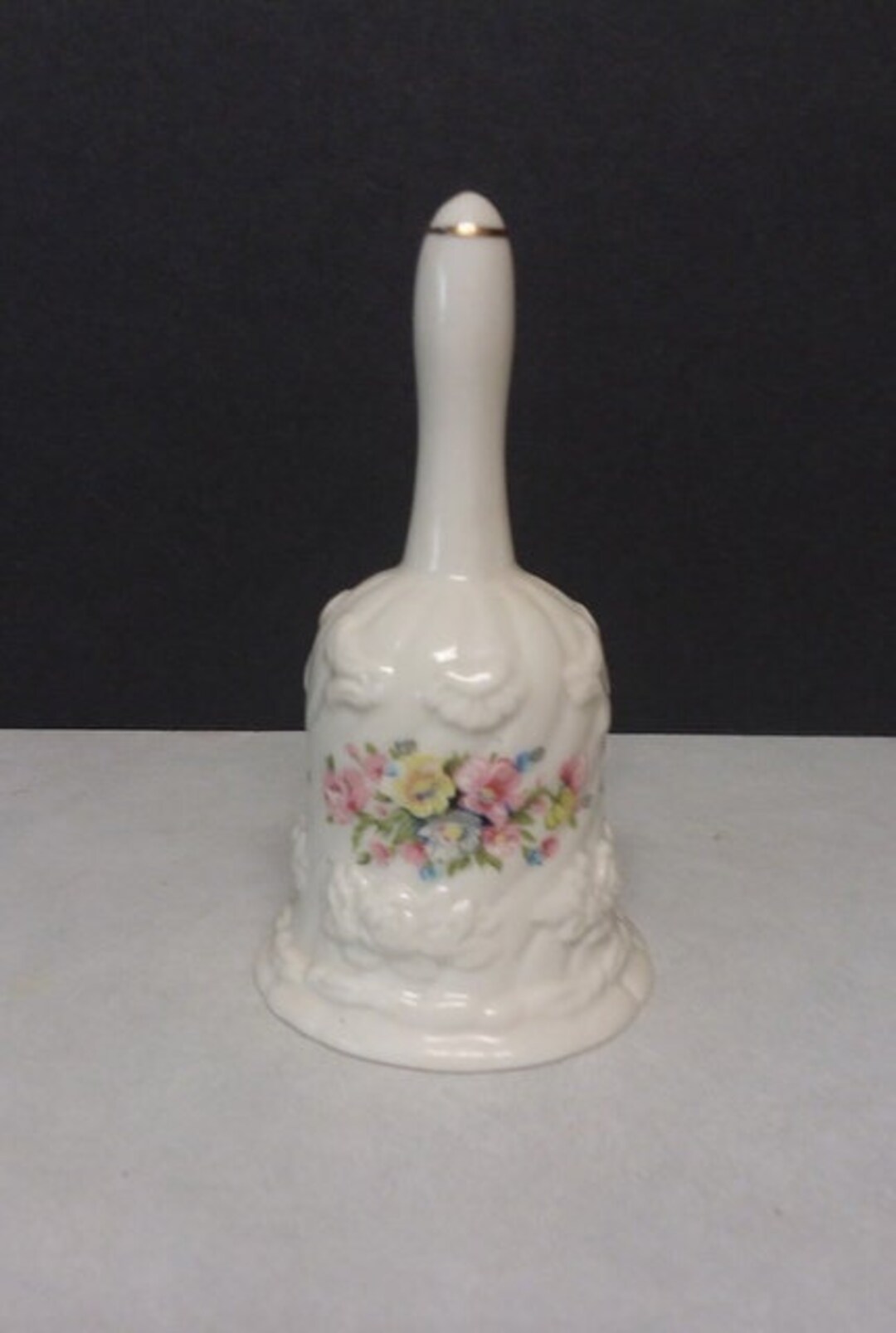 Porcelain Bell With Floral Theme & Gold Accent Trim - Etsy