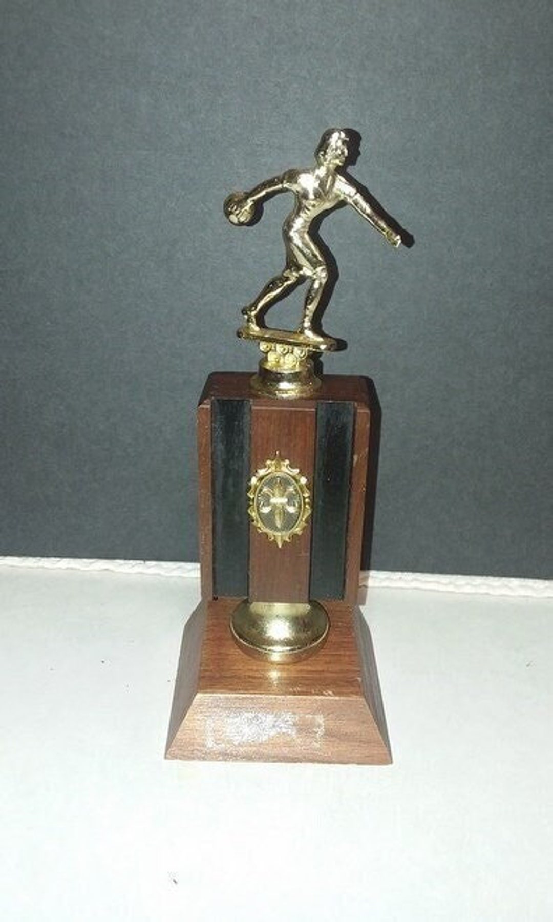 Women's Dolphin World Bowling Trophy Wood Base Gold & Black Accessories ...