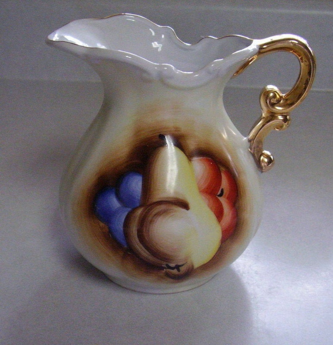 Porcelain Water Pitcher Hand Painted Fruit Design 24k Accents - Etsy
