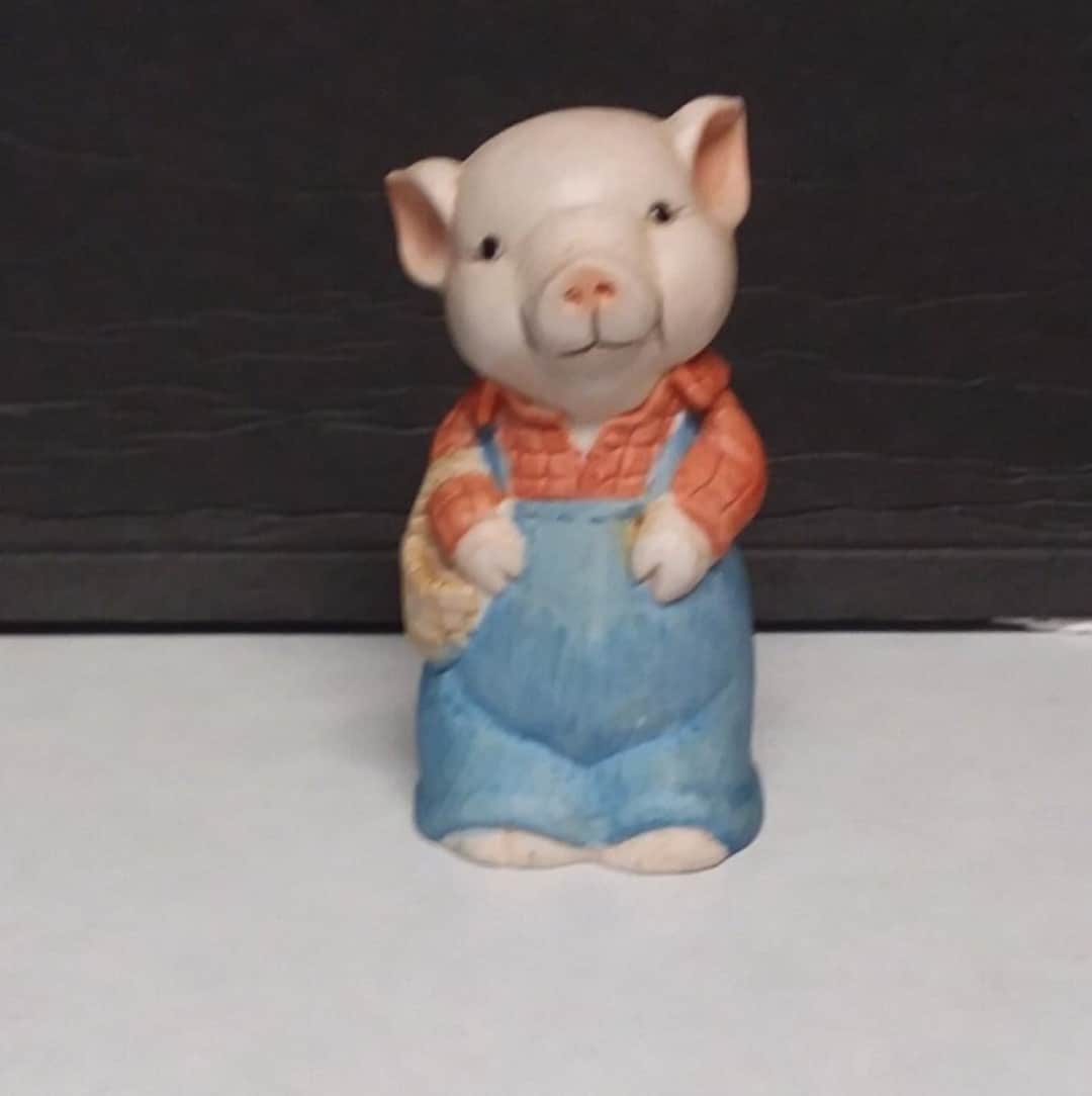 Jasco Porcelain Farmer Pig Bell Figurine - Etsy