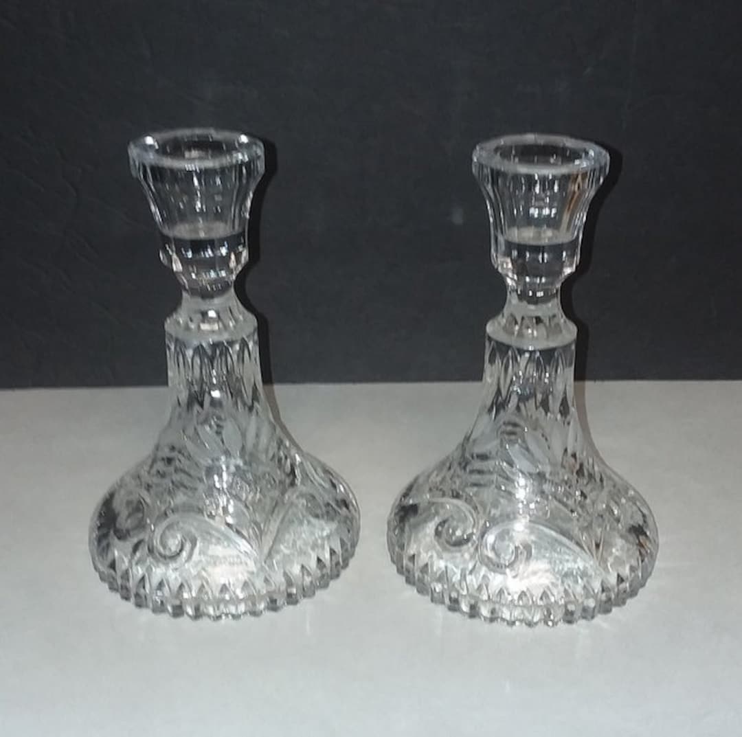Crystal Clear Glass Candle Stick Holder Set - Etsy