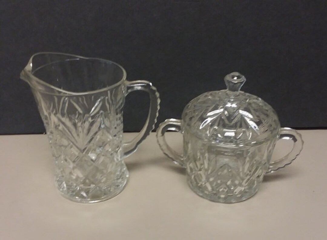 Diamond Cut Glass Creamer and Covered Sugar Dish - Etsy