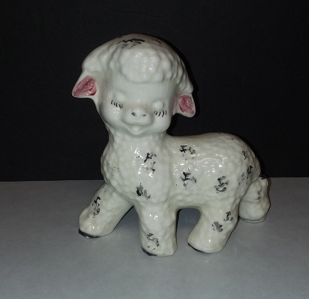 1990 Ceramic Little Lamb Hand Painted Figurine With Crackle Glaze - Etsy