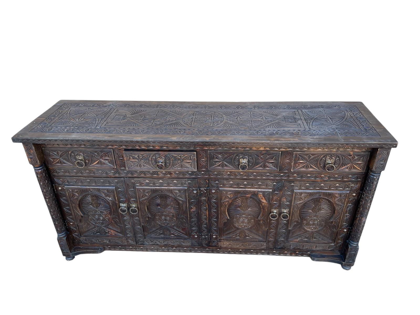 African Tv Cabinet Handmade Moroccan Carved Moorish Wooden Buffet - Etsy