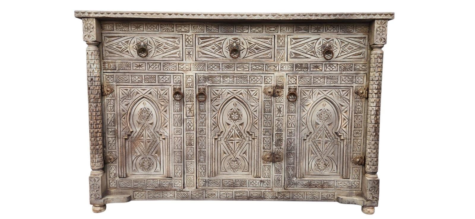 African Cabinet | Handmade Moroccan Carved Dresser | Moorish Buffet - Etsy