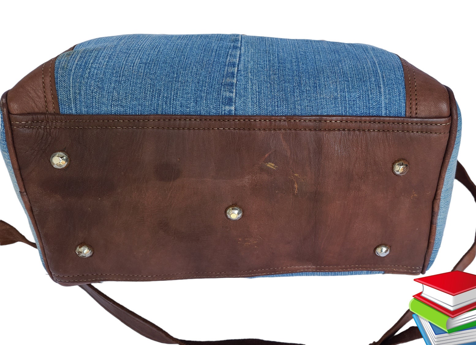 Great Faded Jeans & Leather Bag Vintage Boho Handbag Used Jeans ...