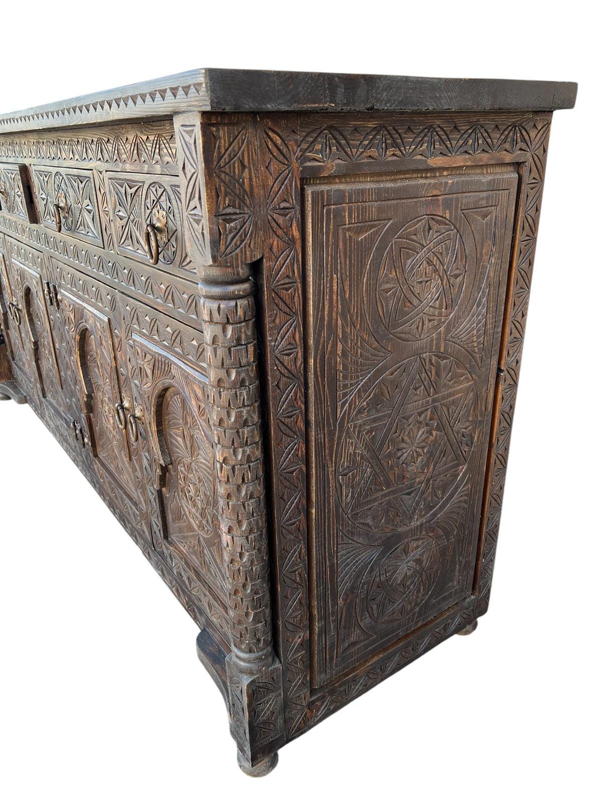 African Tv Cabinet Handmade Moroccan Carved Moorish Wooden Buffet - Etsy