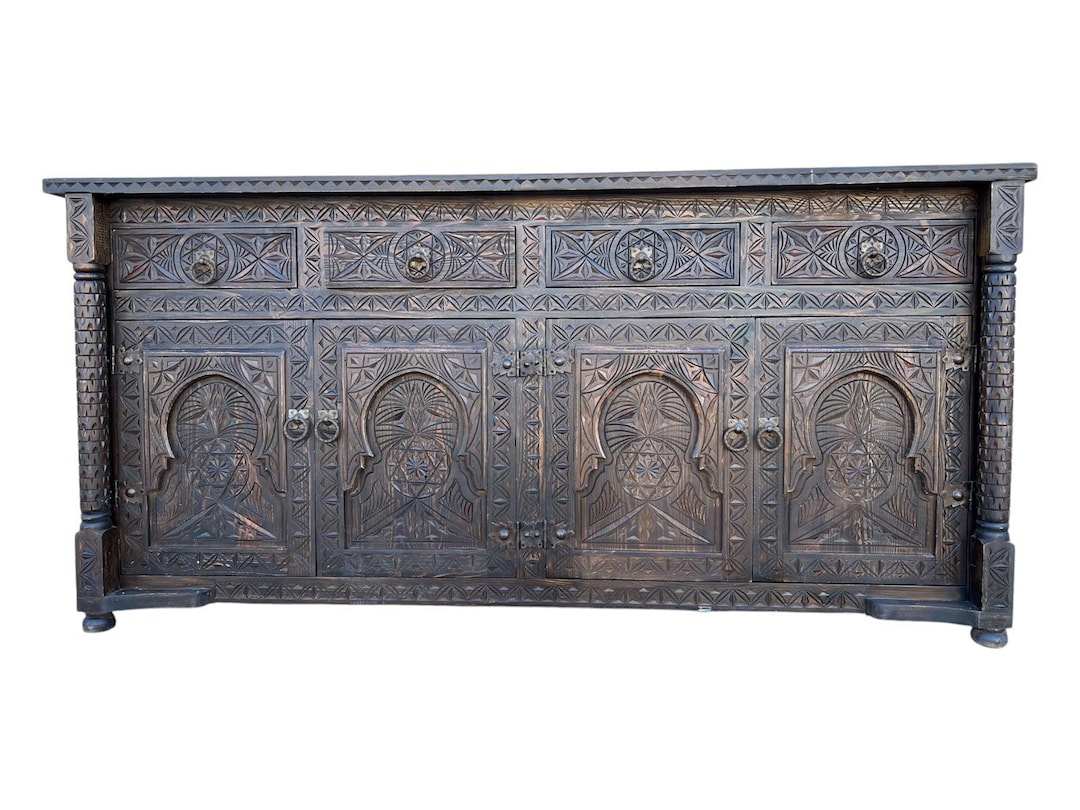 African Tv Cabinet Handmade Moroccan Carved Moorish Wooden Buffet - Etsy