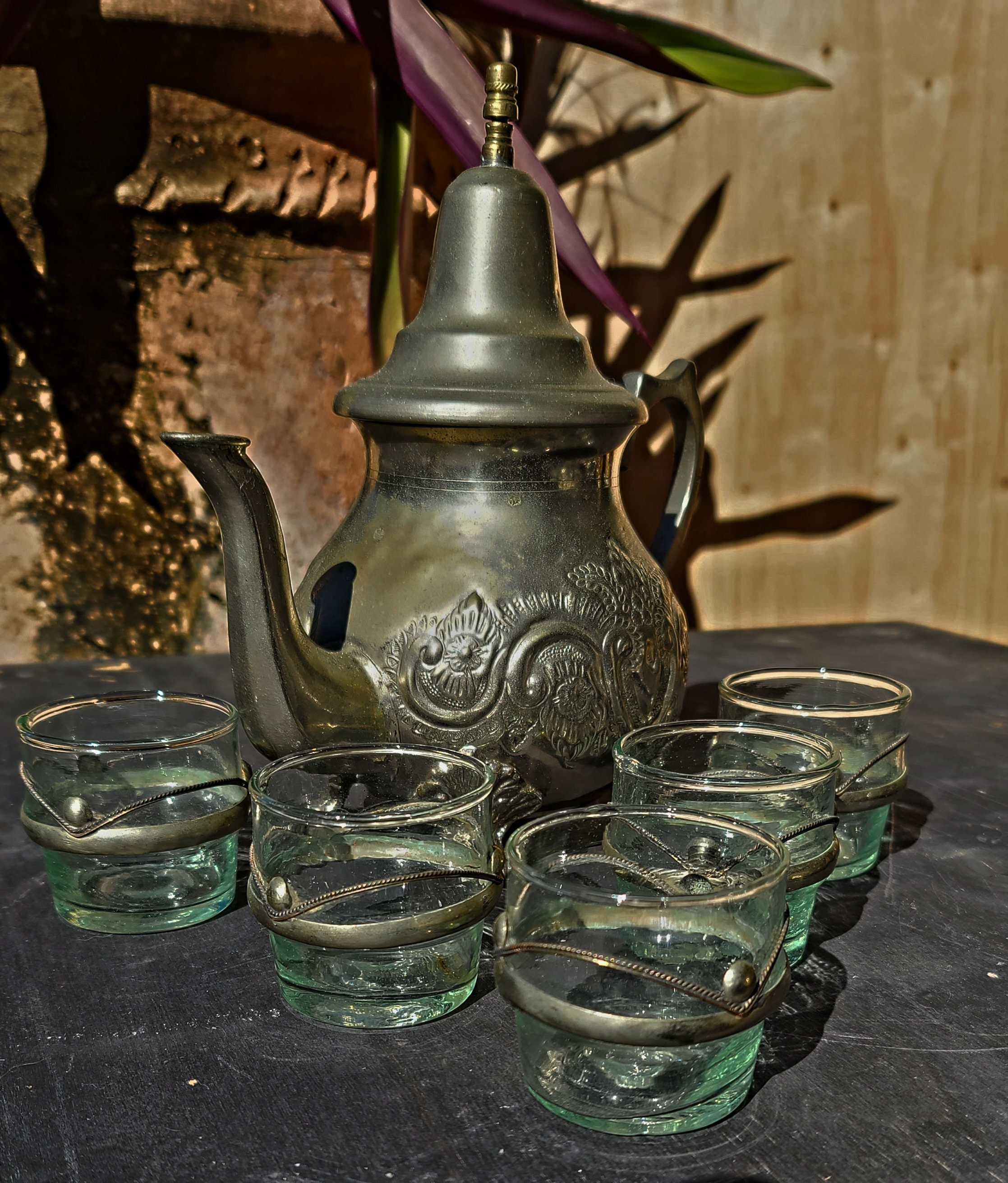 Vintage Moroccan Tea Pot With Unique Tea Glasses - Etsy