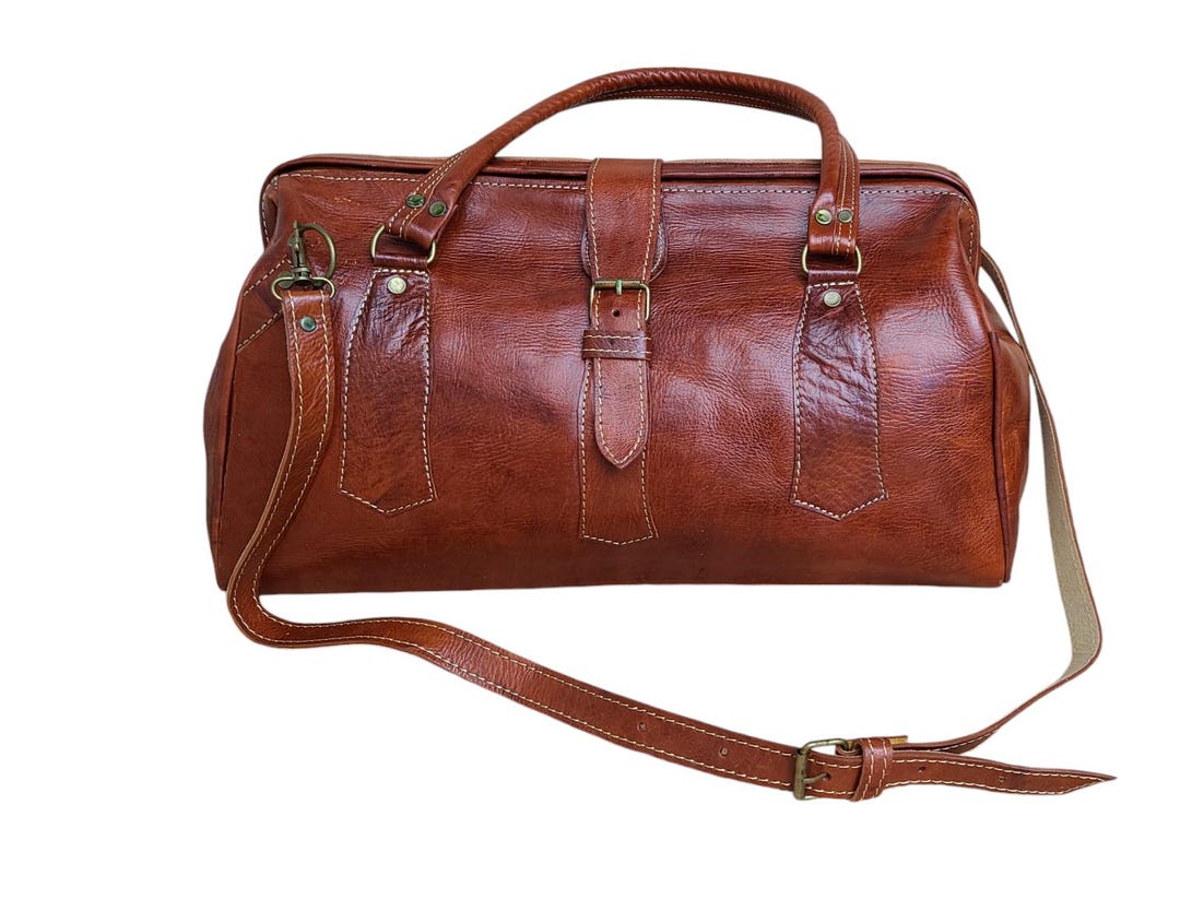 Authentic Medium Size Moroccan Leather Travel Bag | Handmade Carry on ...