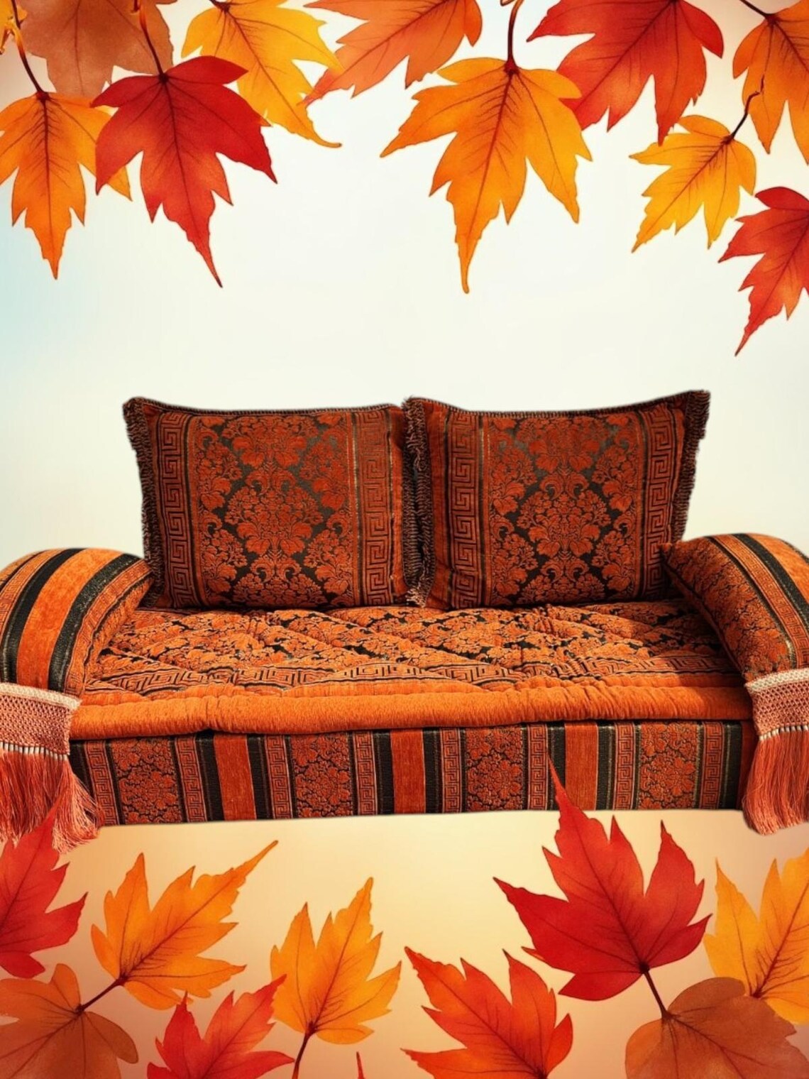 Orange Moroccan Seating Sofa, Middle Eastern Sofa, Moorish Sofa, Arabic ...