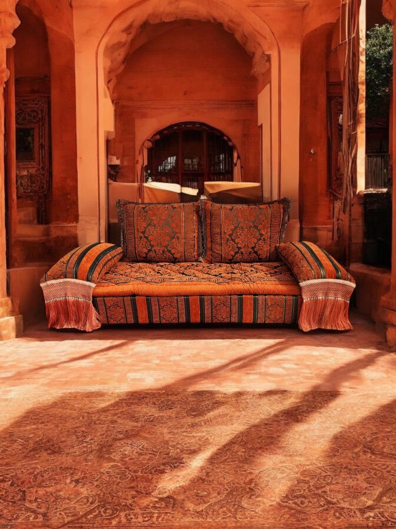Orange Moroccan Seating Sofa, Middle Eastern Sofa, Moorish Sofa, Arabic ...