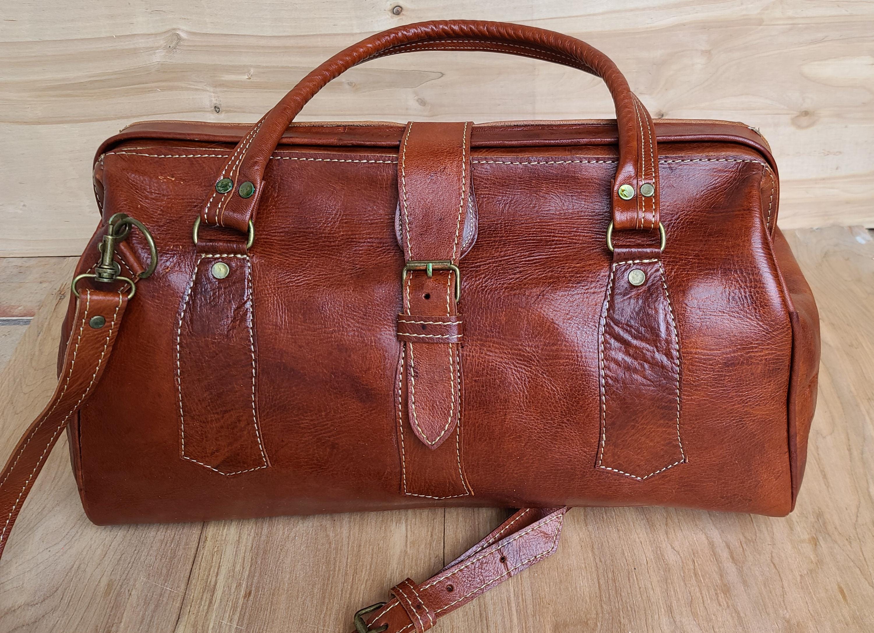 Authentic Medium Size Moroccan Leather Travel Bag | Handmade Carry on ...