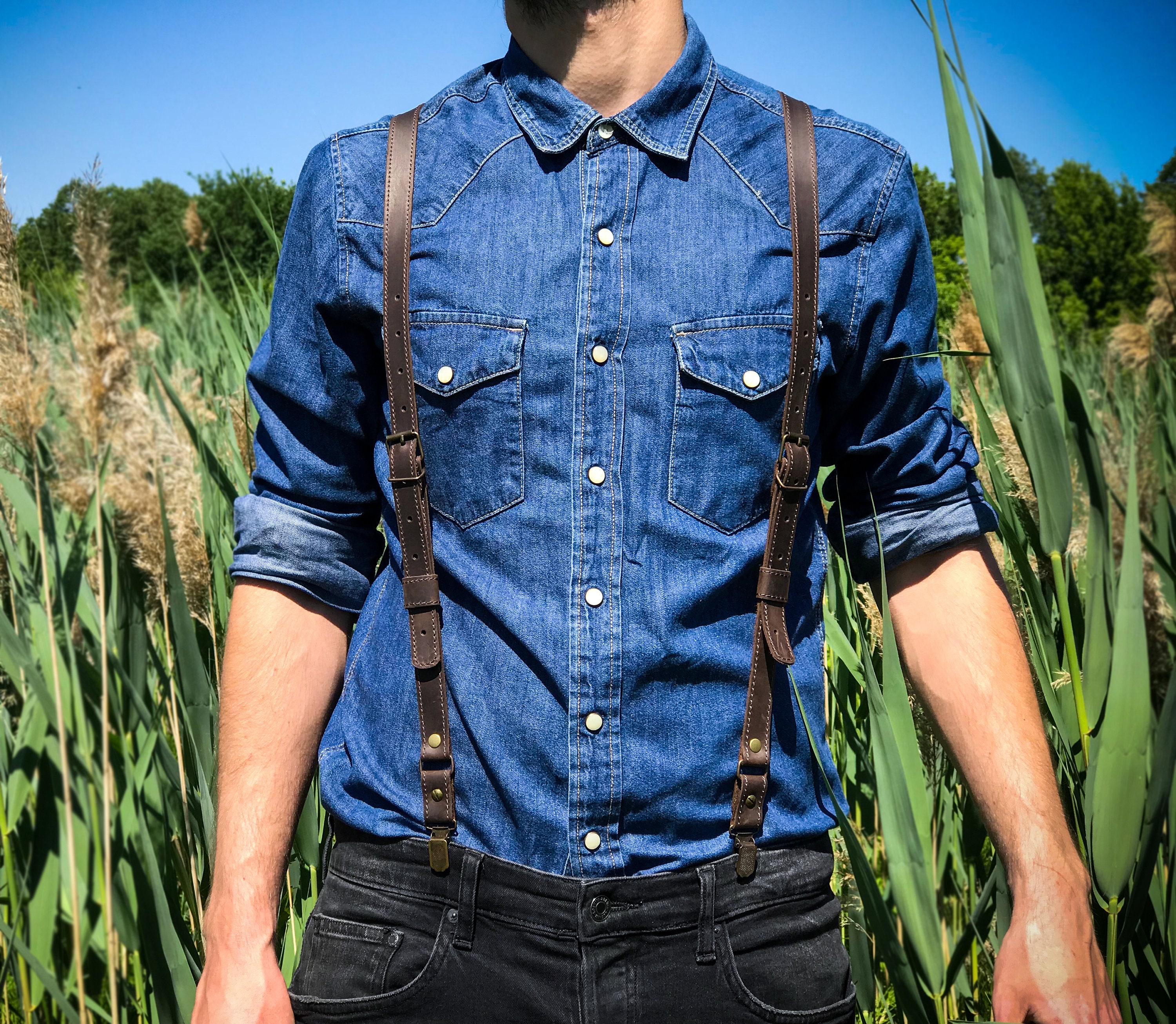 Personalized leather suspenders leather suspenders with | Etsy