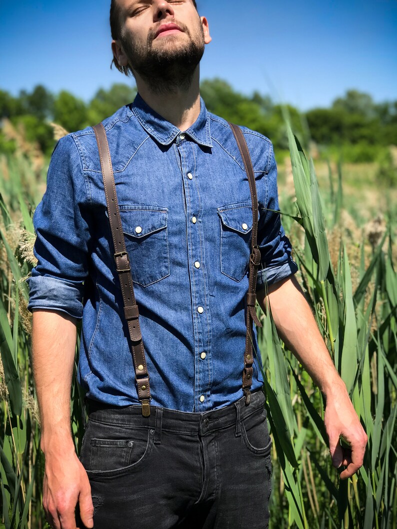 Personalized leather suspenders leather suspenders with | Etsy