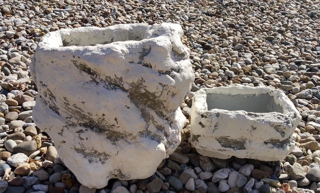Unique Set of 2 Faux Stone Planters, Decorative Lightweight Stone ...
