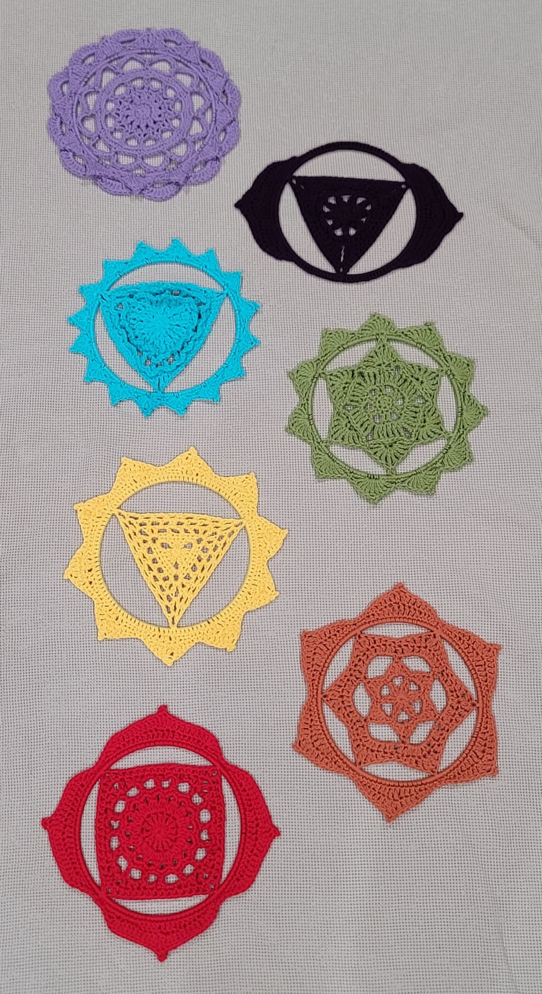 7 Piece Chakra Set, Crochet Chakras, Chakra Mandala Set, Crochet ...