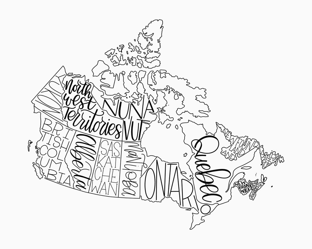 Digital Download Canada Map - Printable, Hand Lettered, Canadian ...