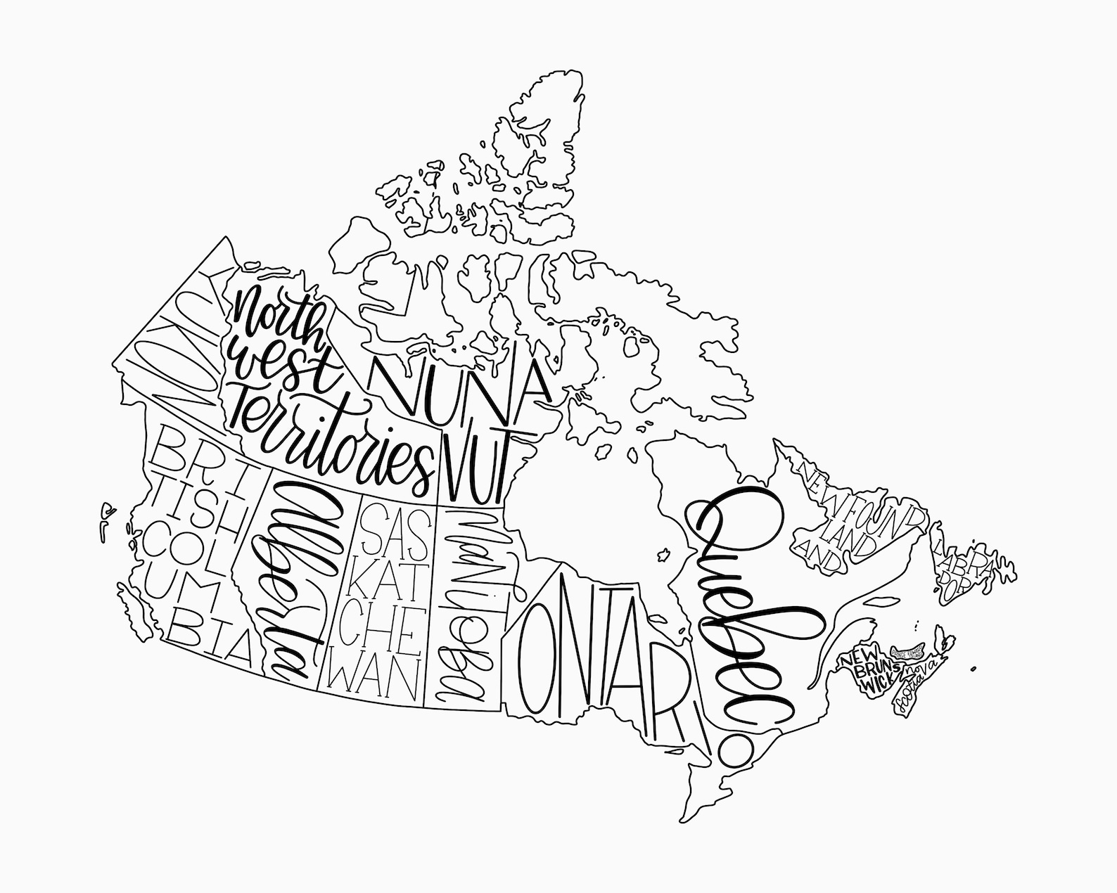 Digital Download Canada Map Printable Hand Lettered - Etsy