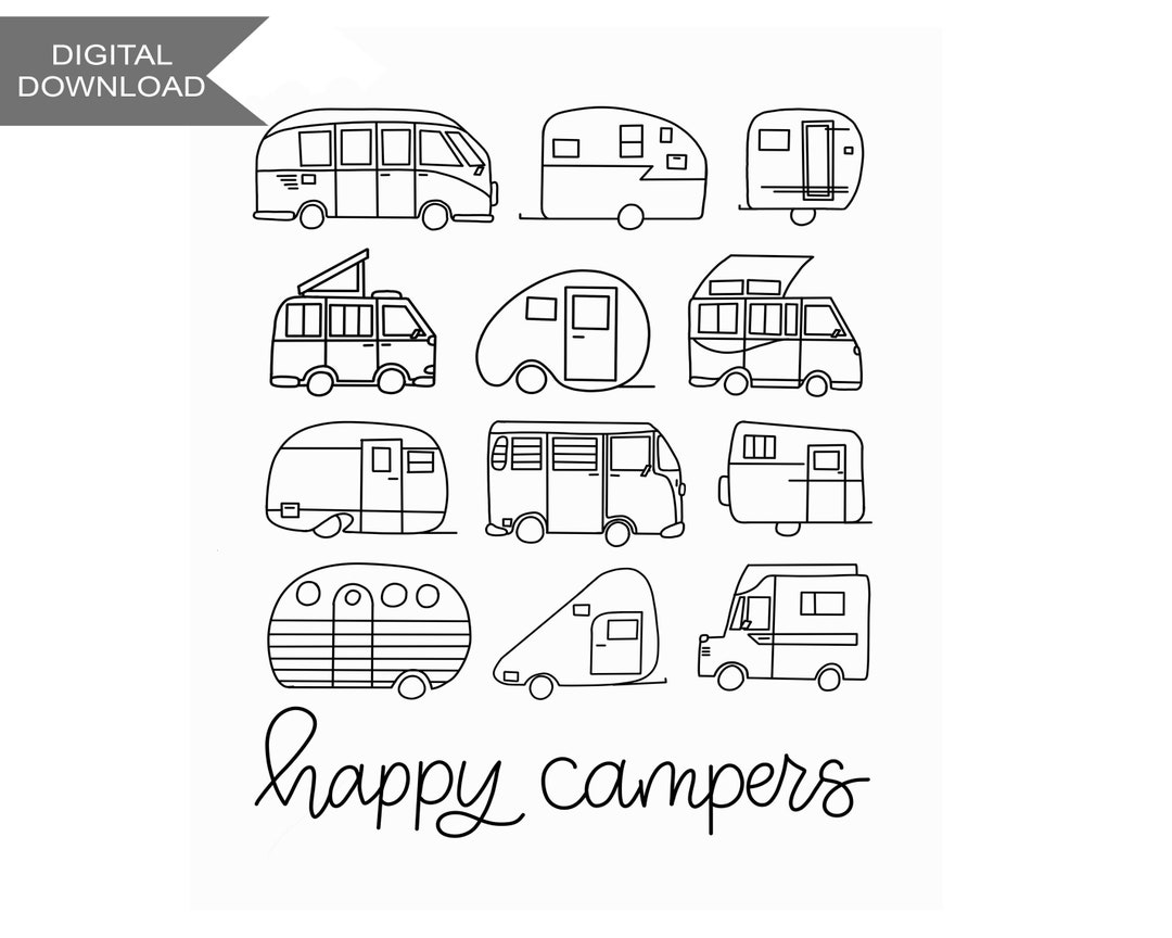 Digital Download Happy Campers - Printable, Hand Lettered, Camping, RV ...